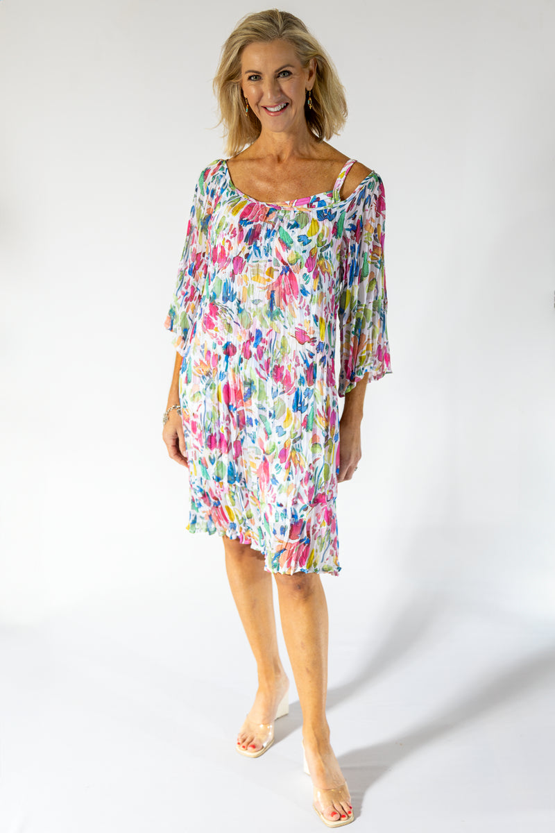 Scrunch Sheer Midi Dress with Petticoat | Water Floral – Calypso